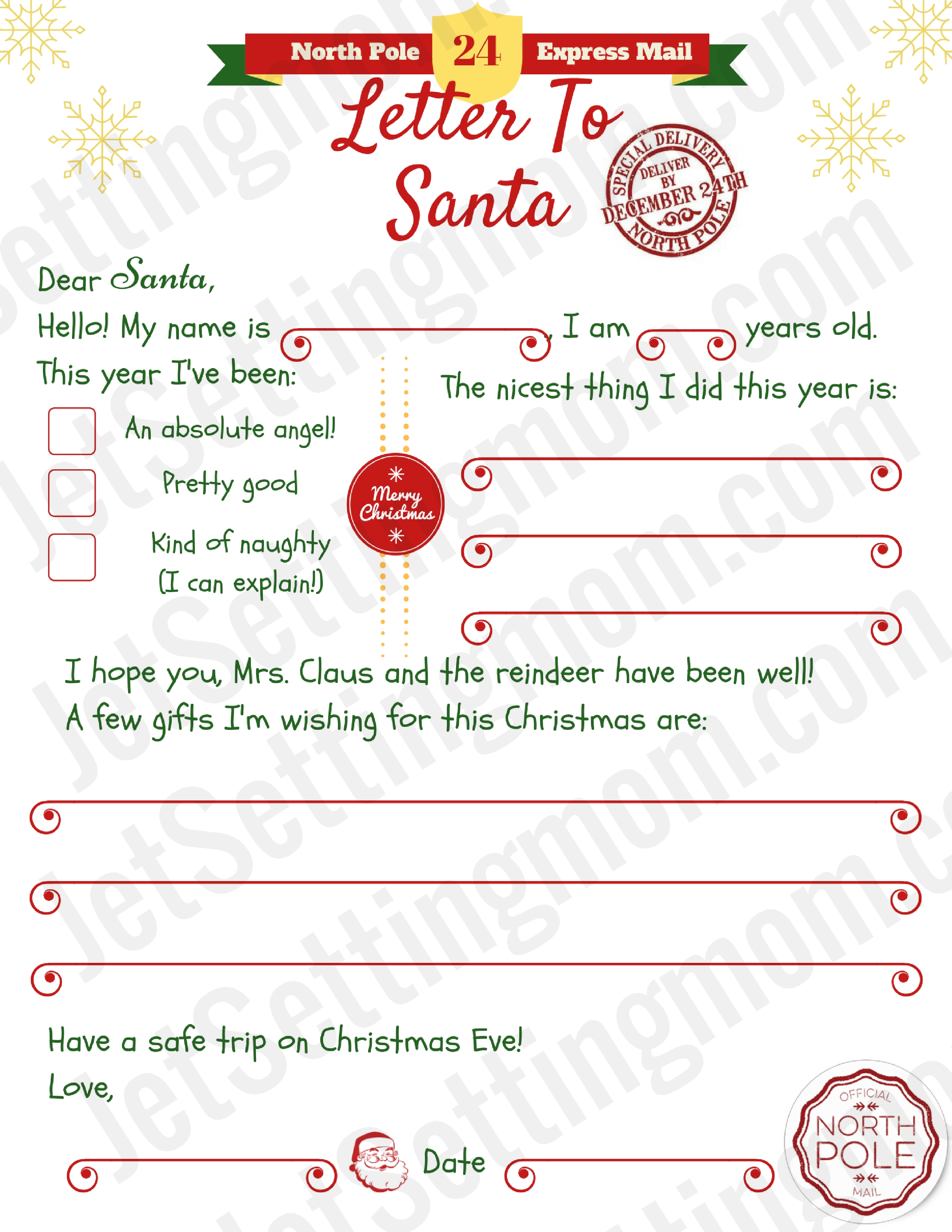 Printable Letter To Santa Template Free Free Printable Templates